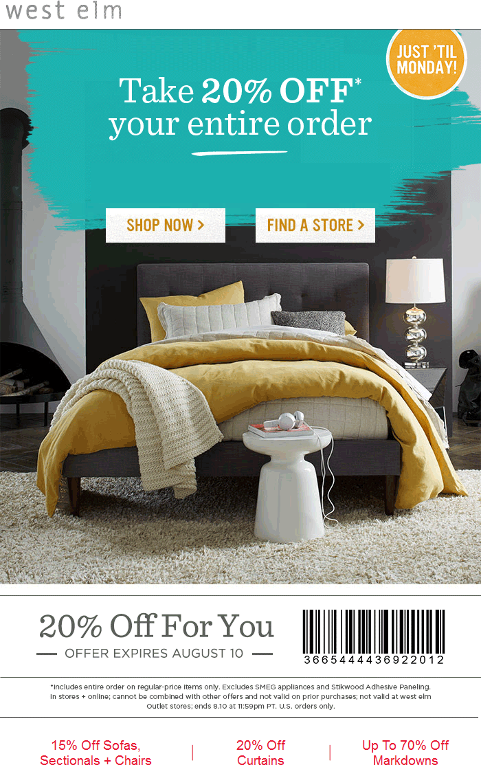 20% off at West Elm | West Elm September 2025 Coupons, Promo Codes ...