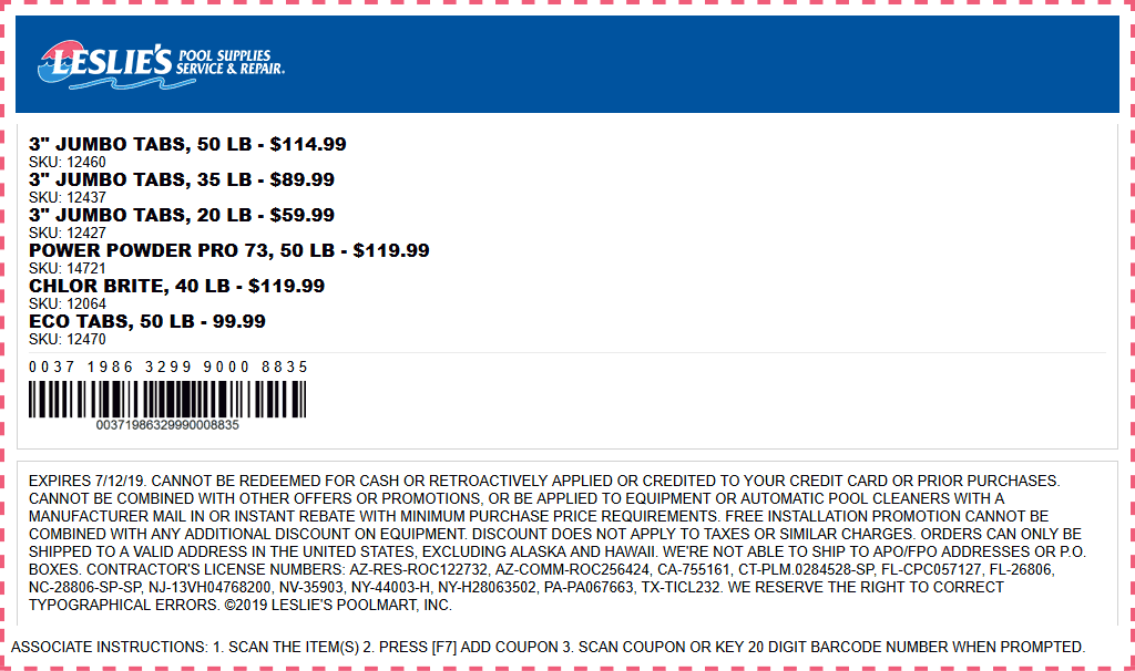 Chlorine Tab Coupon For Leslies Pool Supplies Leslies Pool Supplies