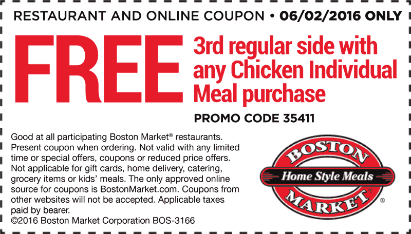 3rd side free with your meal Thursday at Boston Market | Boston Market ...