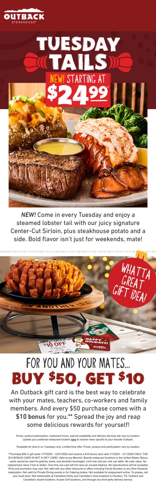 $25 surf & turf today at Outback Steakhouse | Outback Steakhouse ...