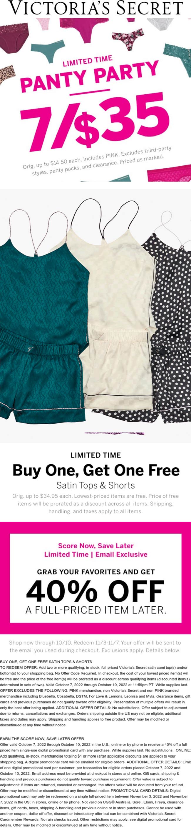 Second satin top or shorts free & more at Victorias Secret | Victorias ...