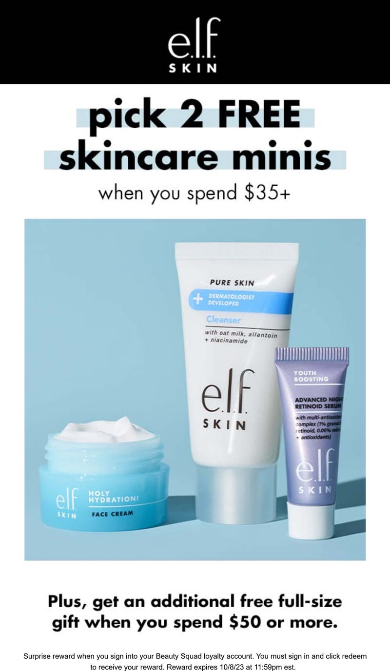 2 free minis on $35 & a full size on $50 at e.l.f. SKIN | E.l.f. SKIN ...