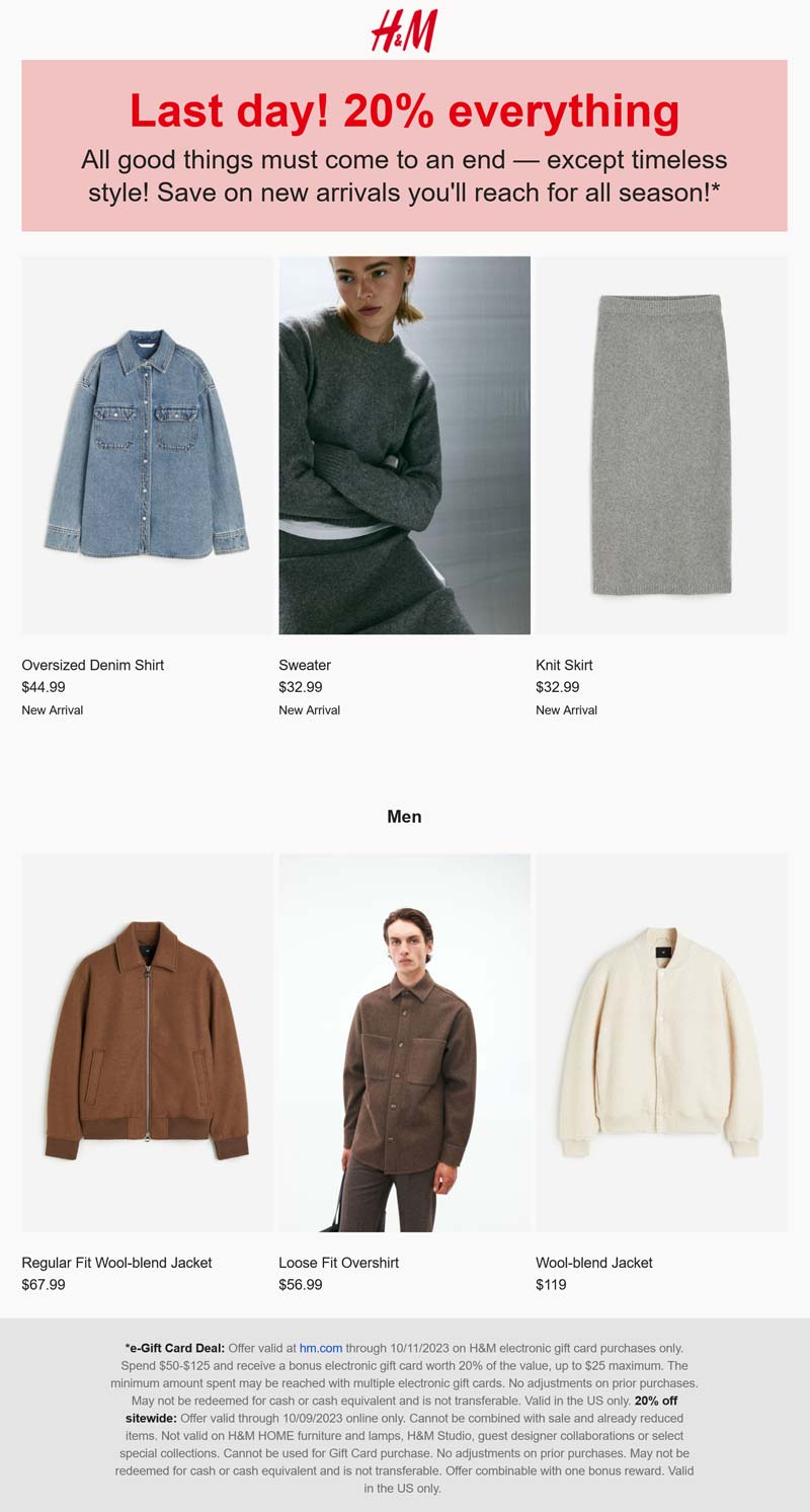 20% off everything online today at H&M | H&M September 2025 Coupons ...
