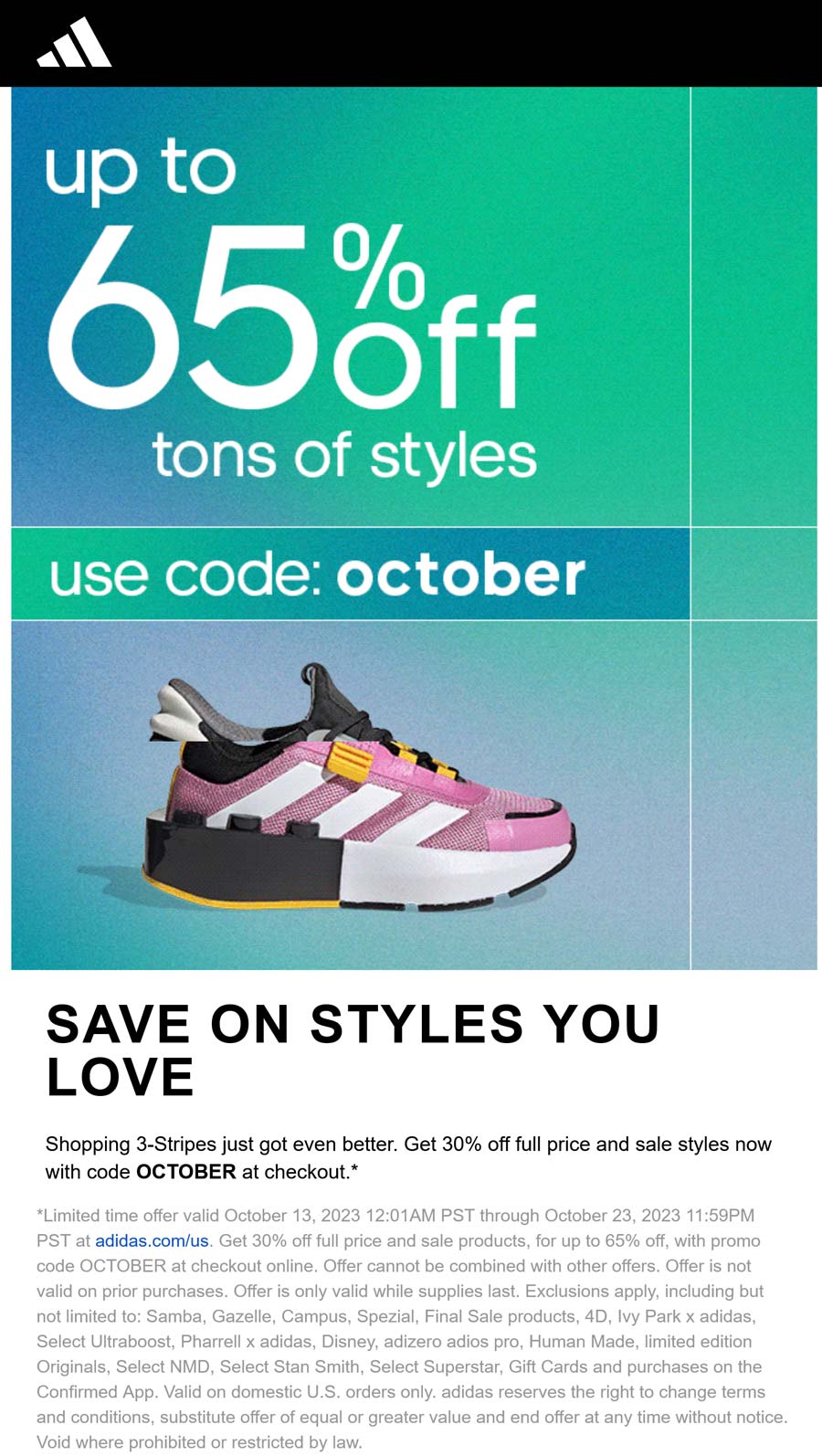 Extra 30% off at Adidas via promo code OCTOBER | Adidas September 2025 ...