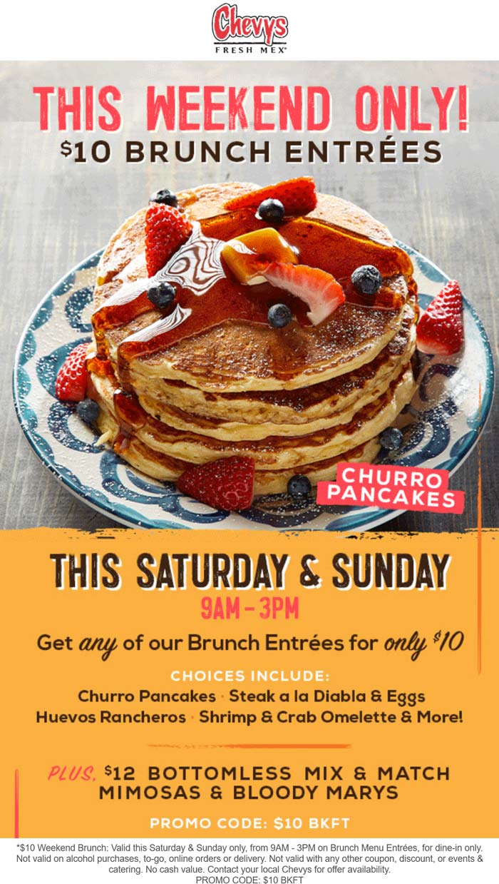 $10 brunch entrees this weekend at Chevys Fresh Mex | Chevys September ...