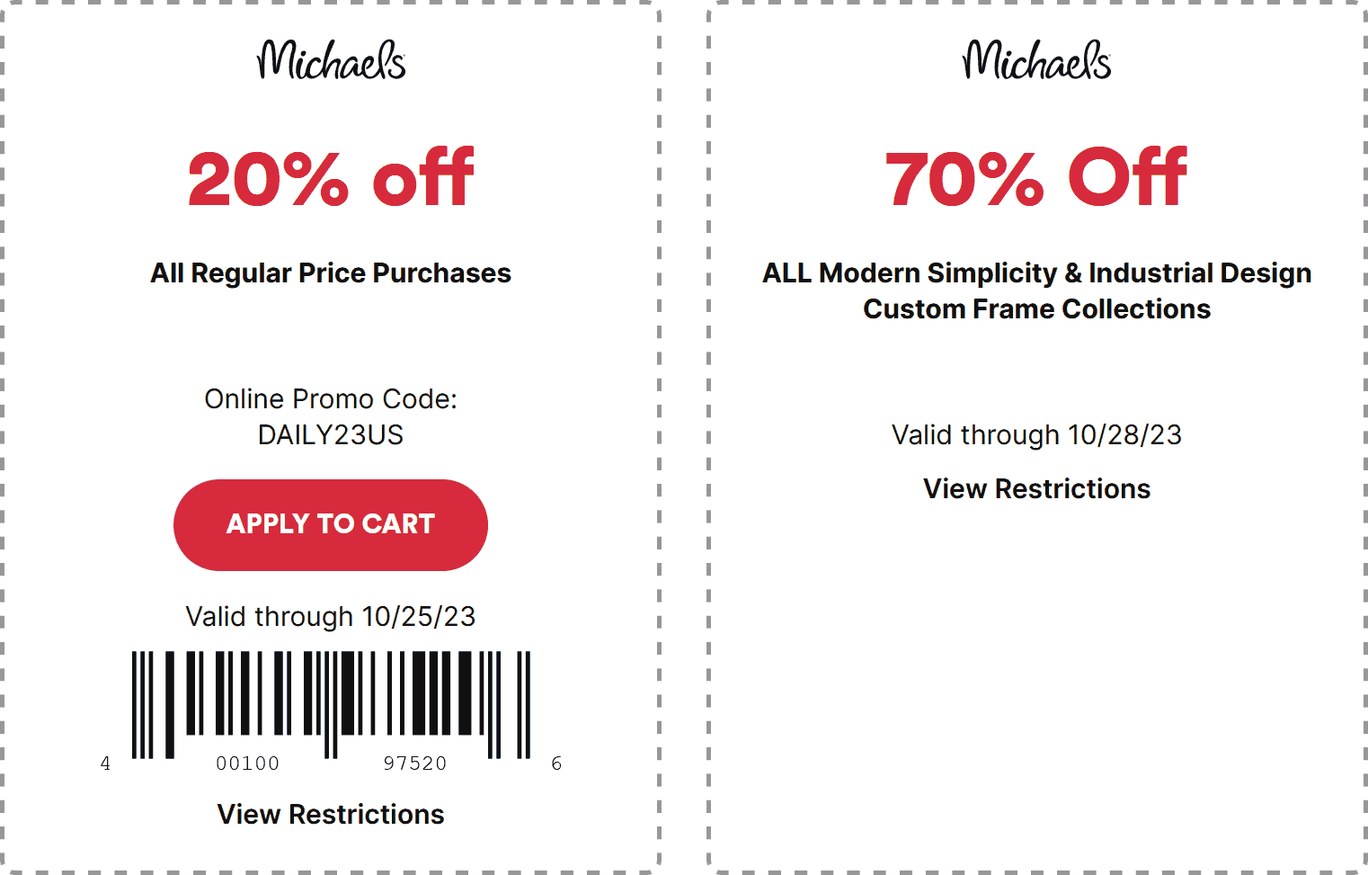 20% off today at Michaels, or online via promo code DAILY23US ...