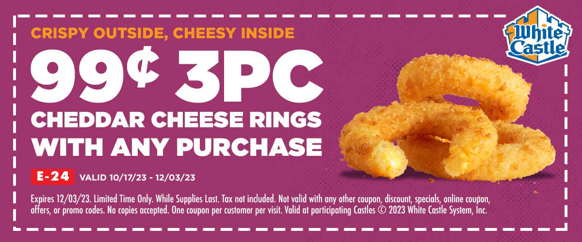 3pc cheese rings for $1 at White Castle restaurants | White Castle ...